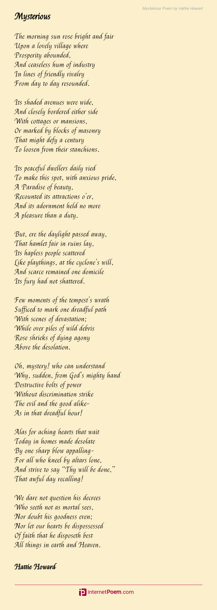 Mysterious Poem by Hattie Howard
