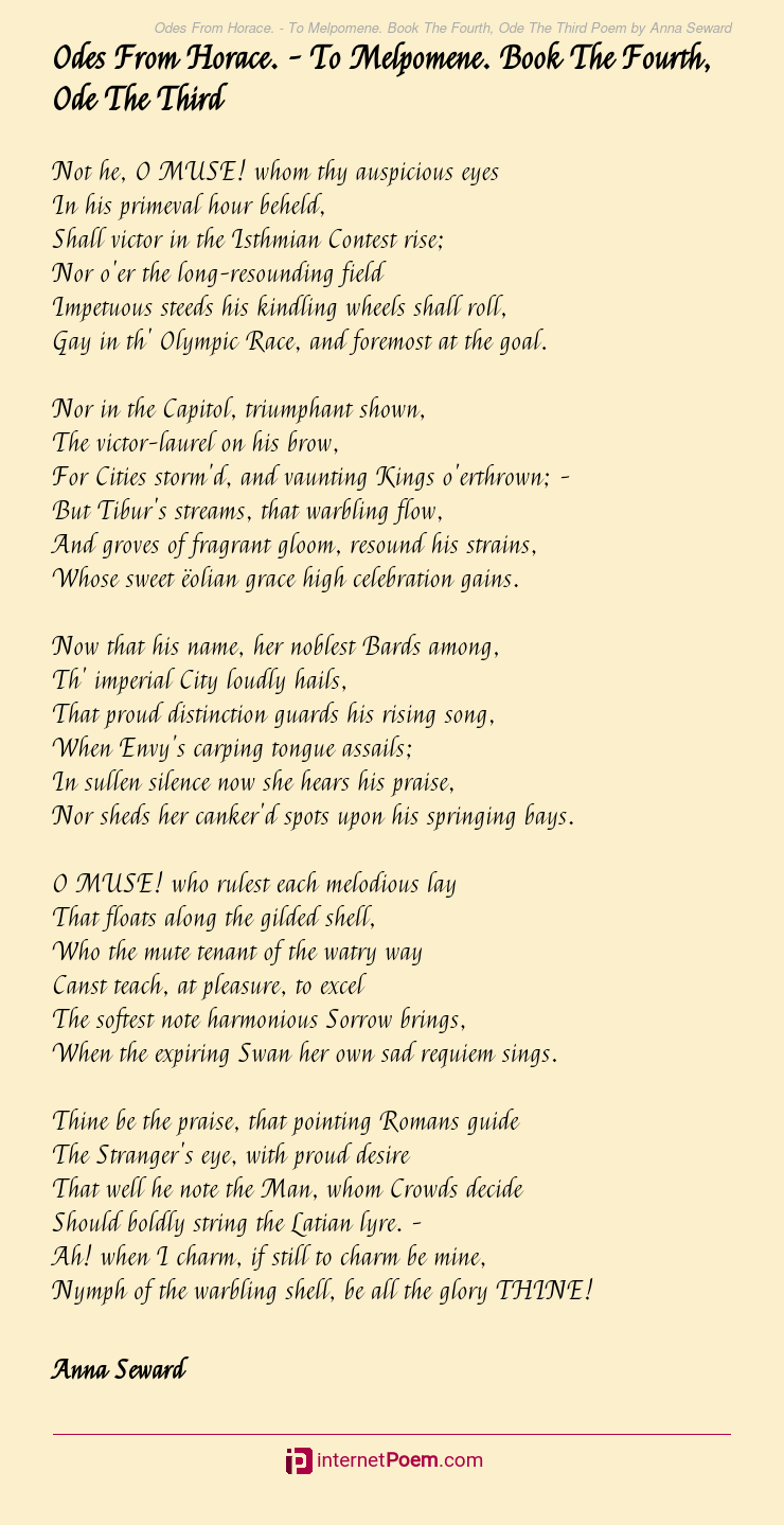 Odes From Horace. - To Melpomene. Book The Fourth, Ode The Third Poem ...