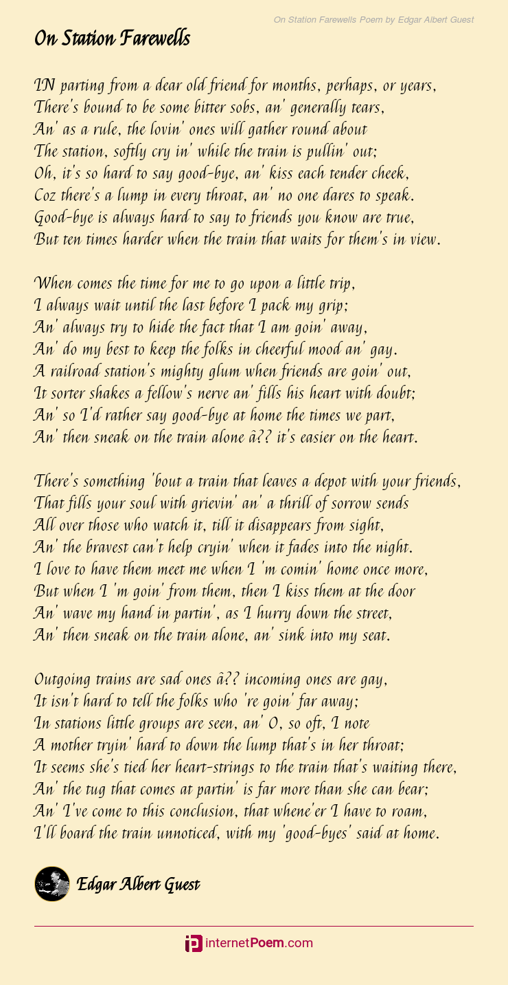 On Station Farewells Poem by Edgar Albert Guest