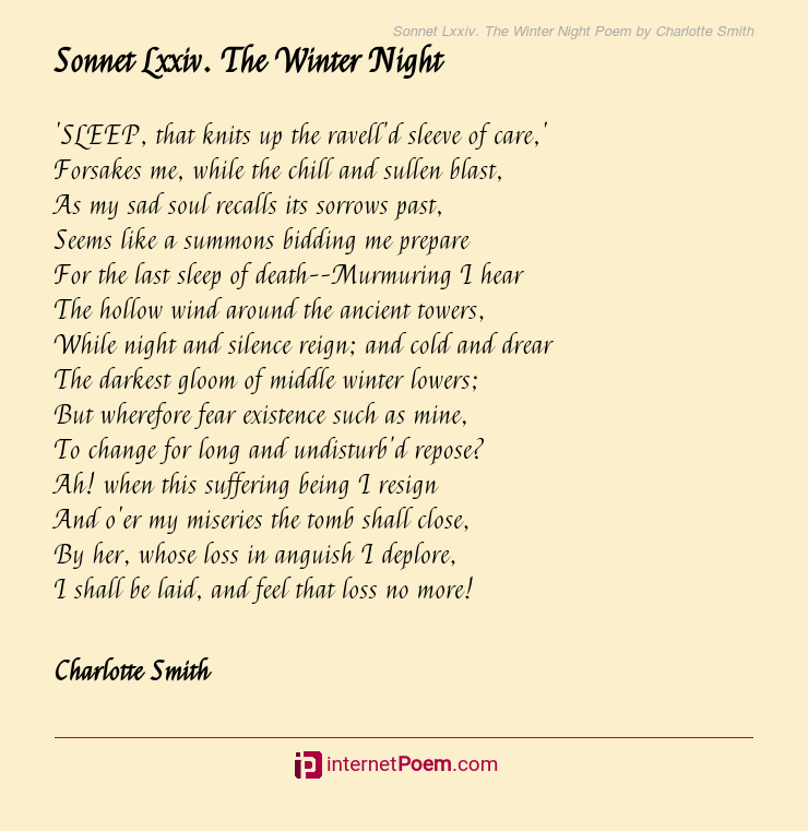 Sonnet Lxxiv. The Winter Night Poem by Charlotte Smith