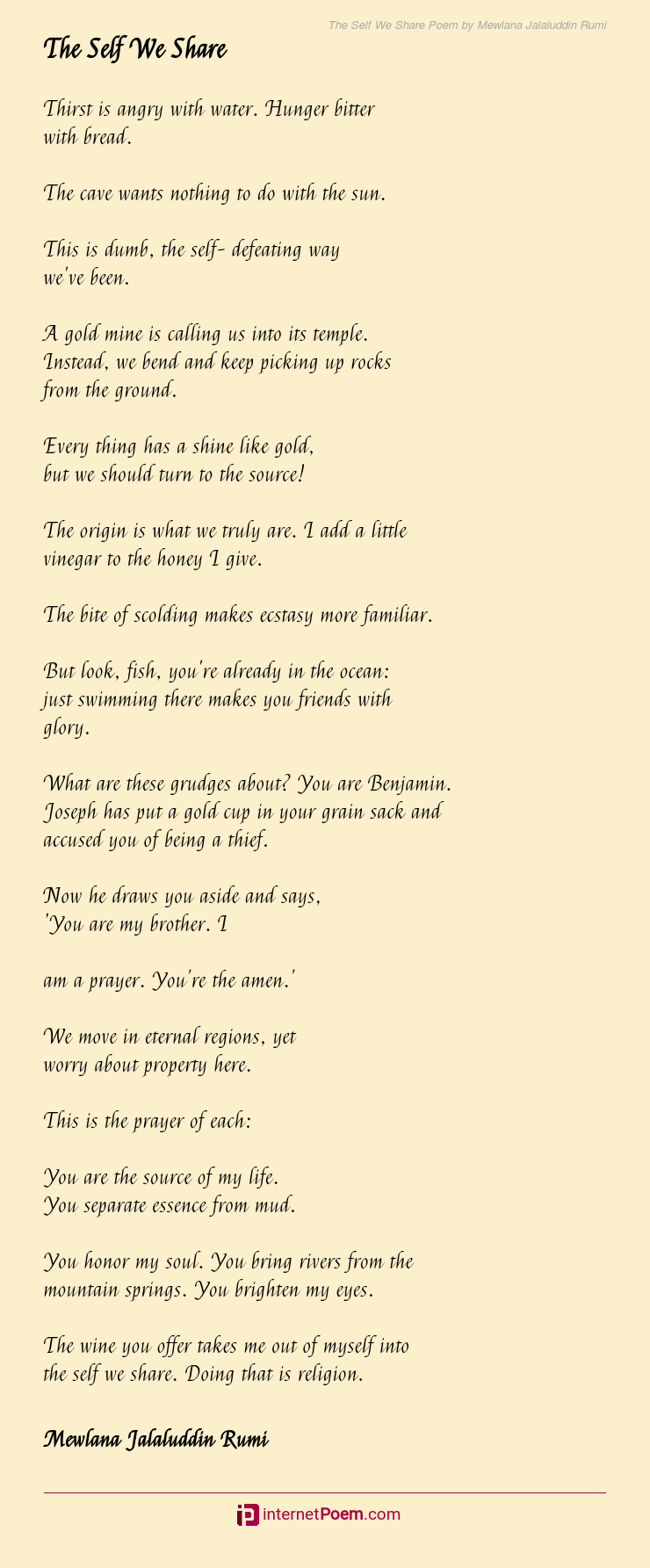 The Self We Share Poem by Mewlana Jalaluddin Rumi