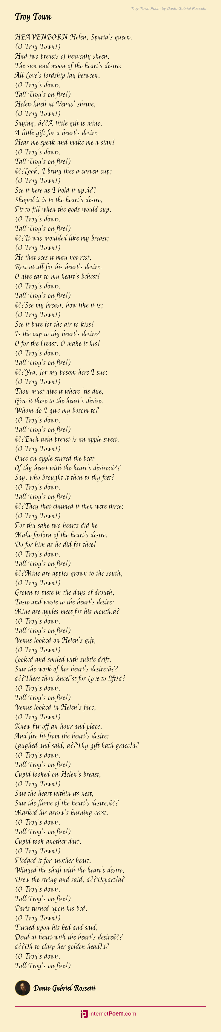 Troy Town Poem by Dante Gabriel Rossetti
