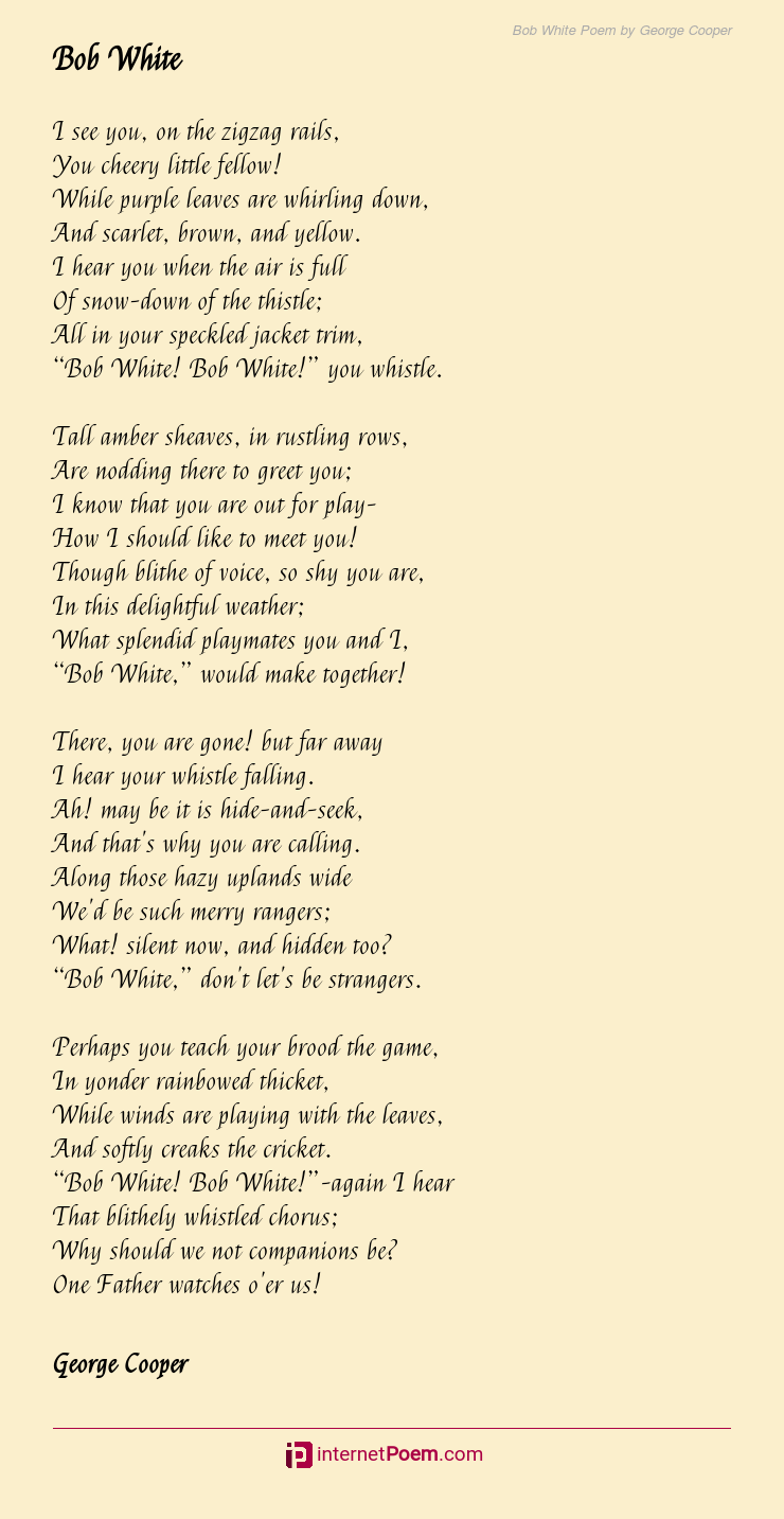 Bob White Poem by George Cooper