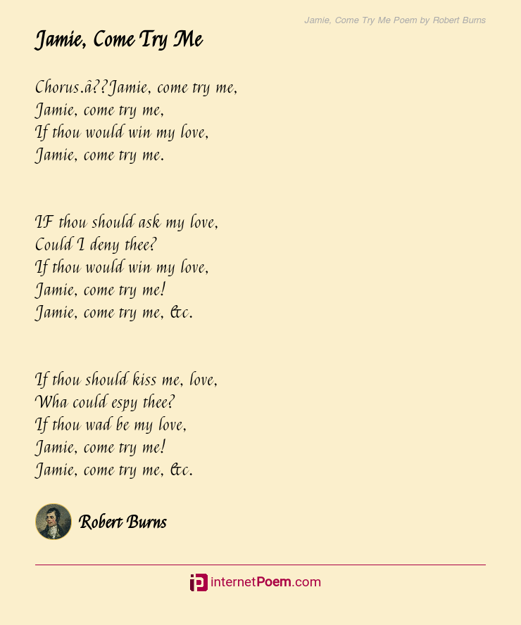 Jamie, Come Try Me Poem by Robert Burns