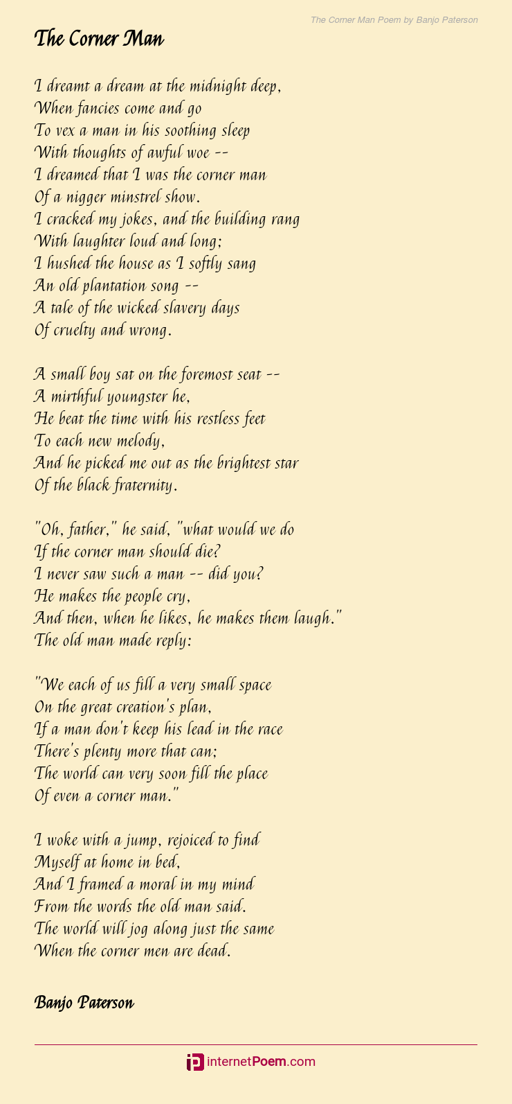 The Corner Man Poem by Banjo Paterson
