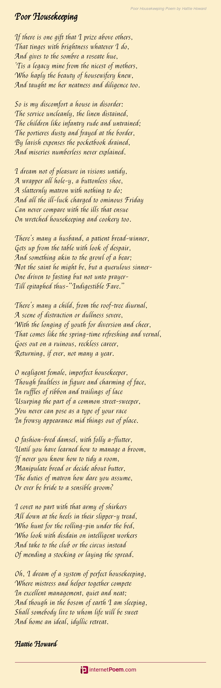 Poor Housekeeping Poem by Hattie Howard