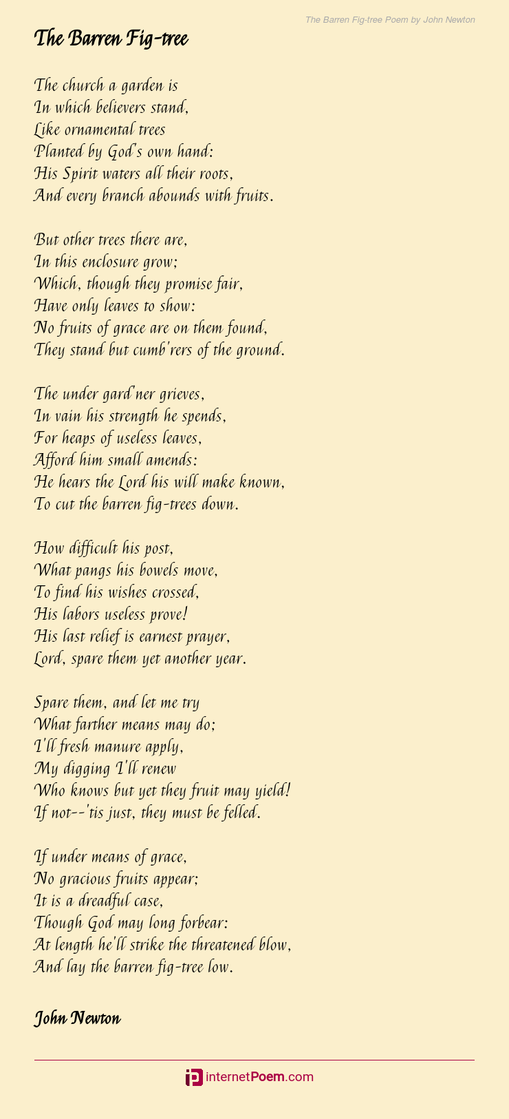 The Barren Fig-tree Poem by John Newton