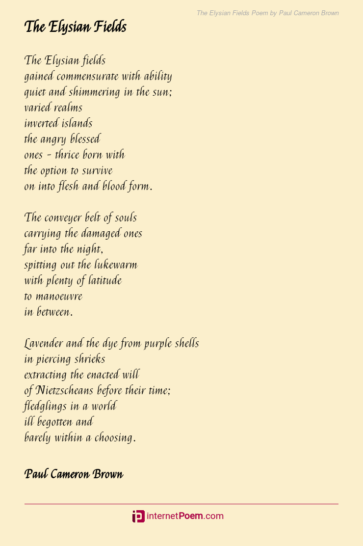 The Elysian Fields Poem by Paul Cameron Brown