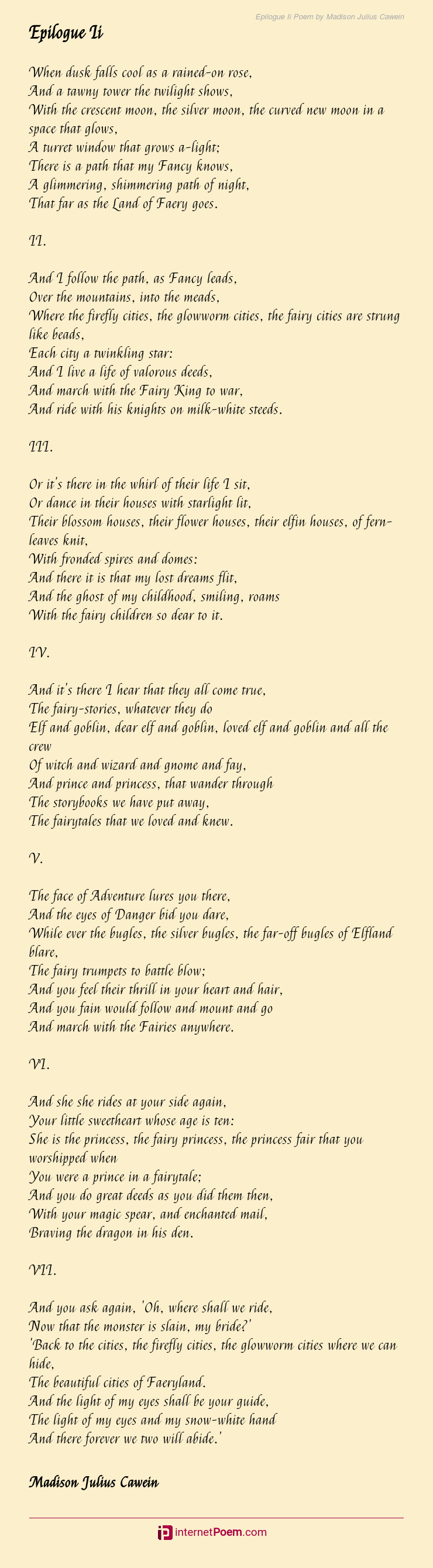 Epilogue Ii Poem by Madison Julius Cawein