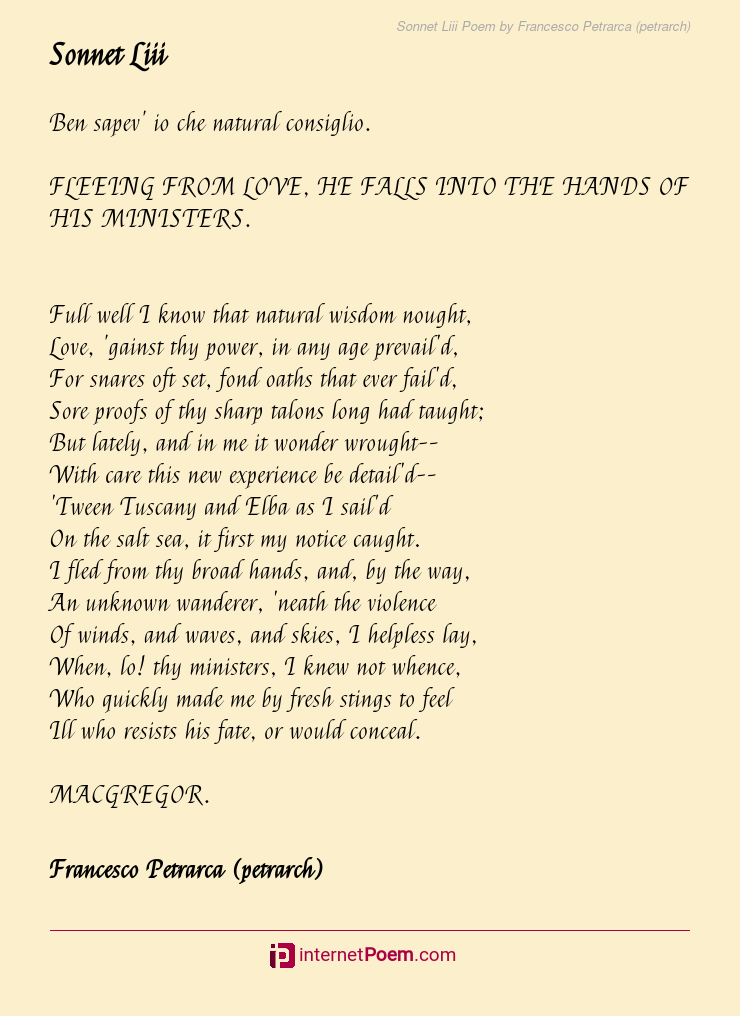 Sonnet Liii Poem by Francesco Petrarca (petrarch)