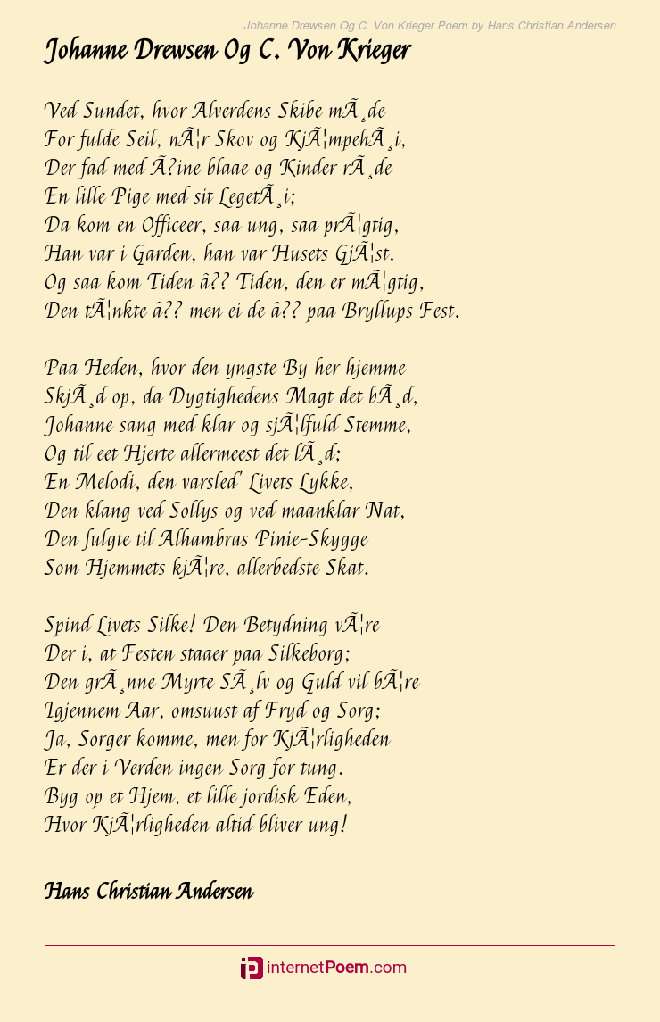 Johanne Drewsen Og C. Von Krieger Poem by Hans Christian Andersen