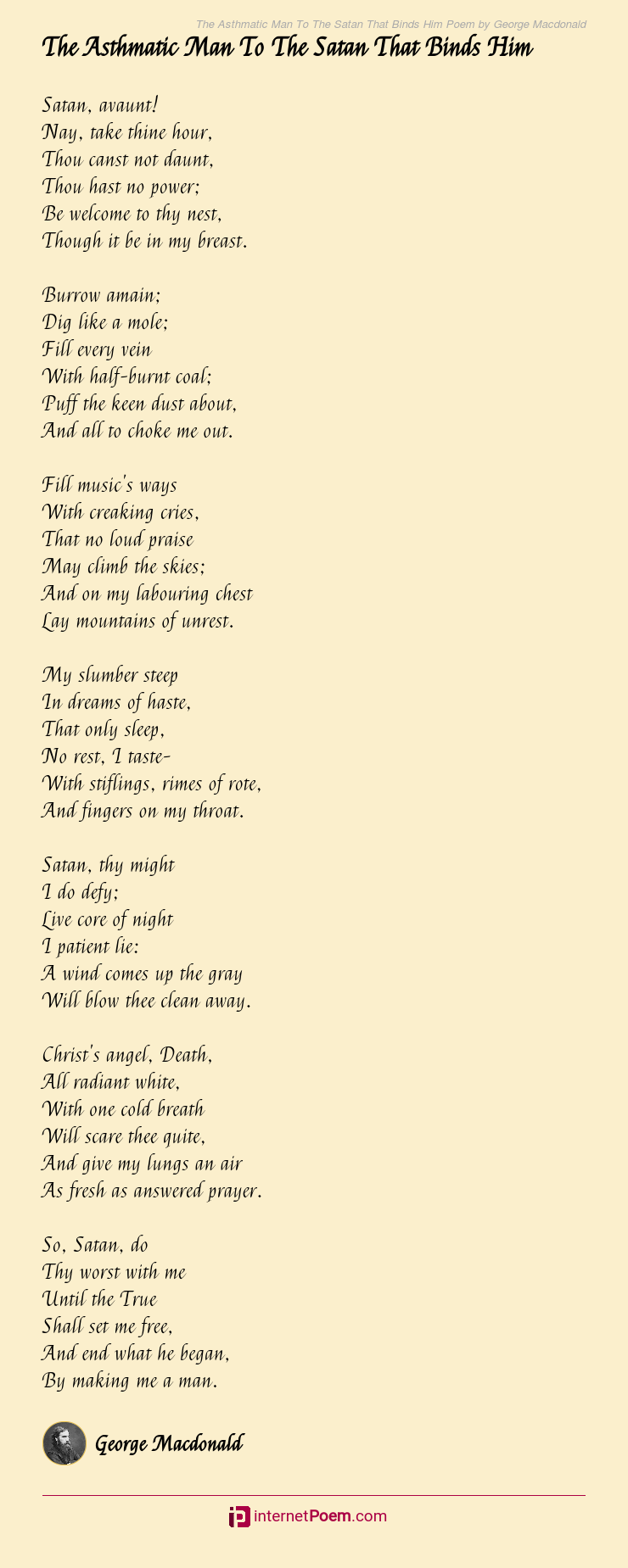 The Asthmatic Man To The Satan That Binds Him Poem by George Macdonald