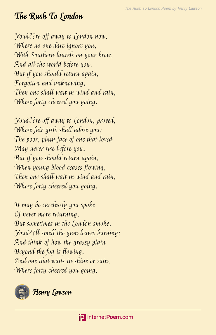 The Rush To London Poem by Henry Lawson
