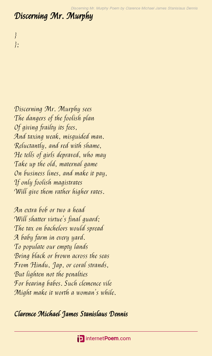 Discerning Mr. Murphy Poem by Clarence Michael James Stanislaus Dennis