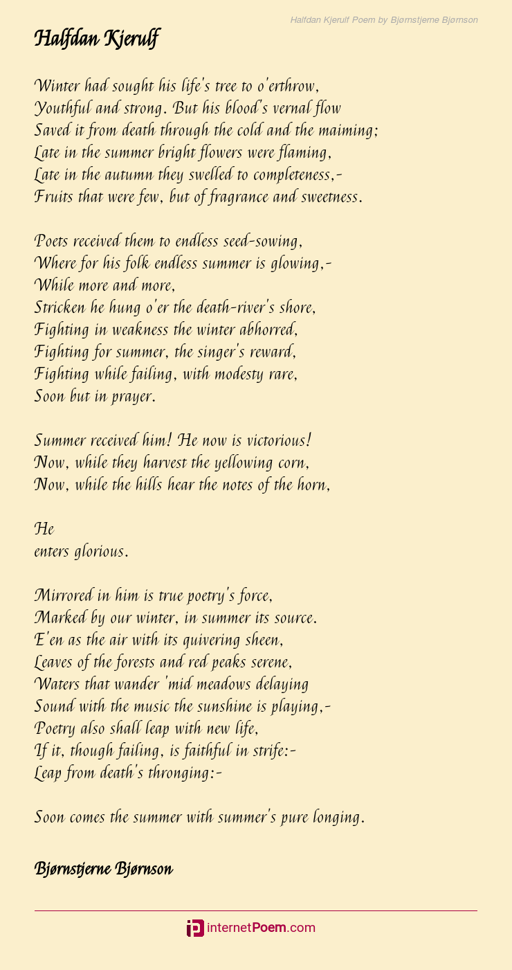 Halfdan Kjerulf Poem by Bjarnstjerne Bjarnson