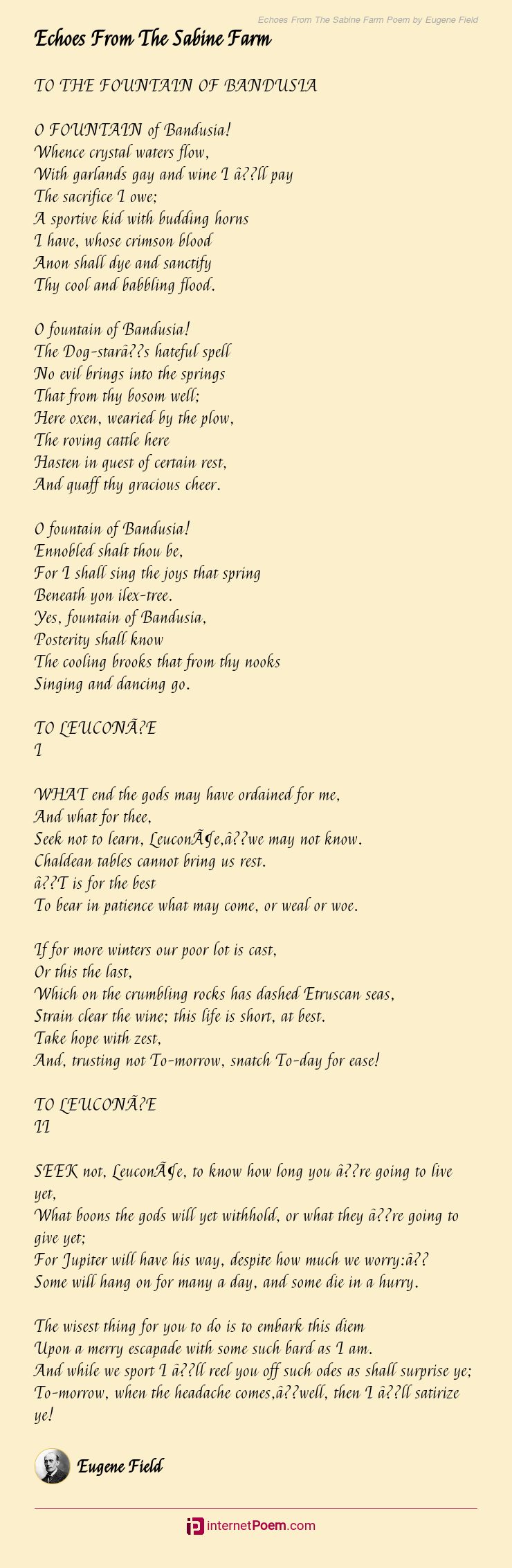 Echoes From The Sabine Farm Poem by Eugene Field