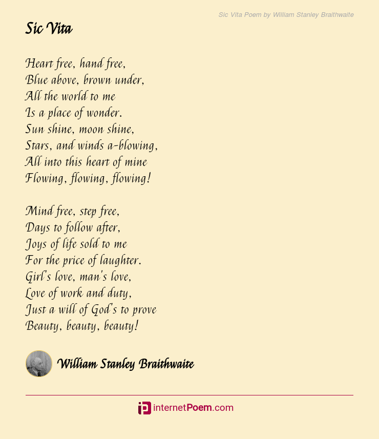 Sic Vita Poem by William Stanley Braithwaite