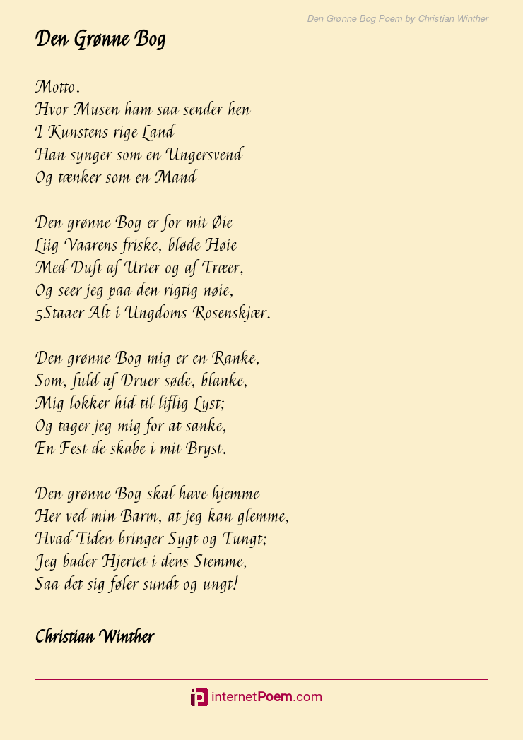 Den Grønne Bog Poem by Christian Winther