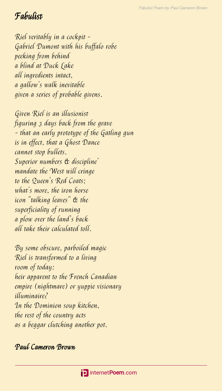 Fabulist Poem by Paul Cameron Brown