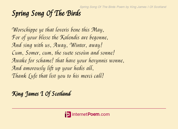 Spring Song Of The Birds Poem by King James I Of Scotland