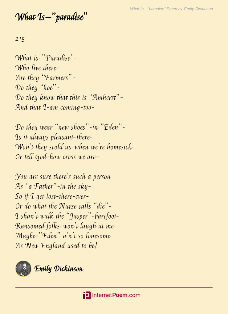What Is'”paradise” Poem by Emily Dickinson