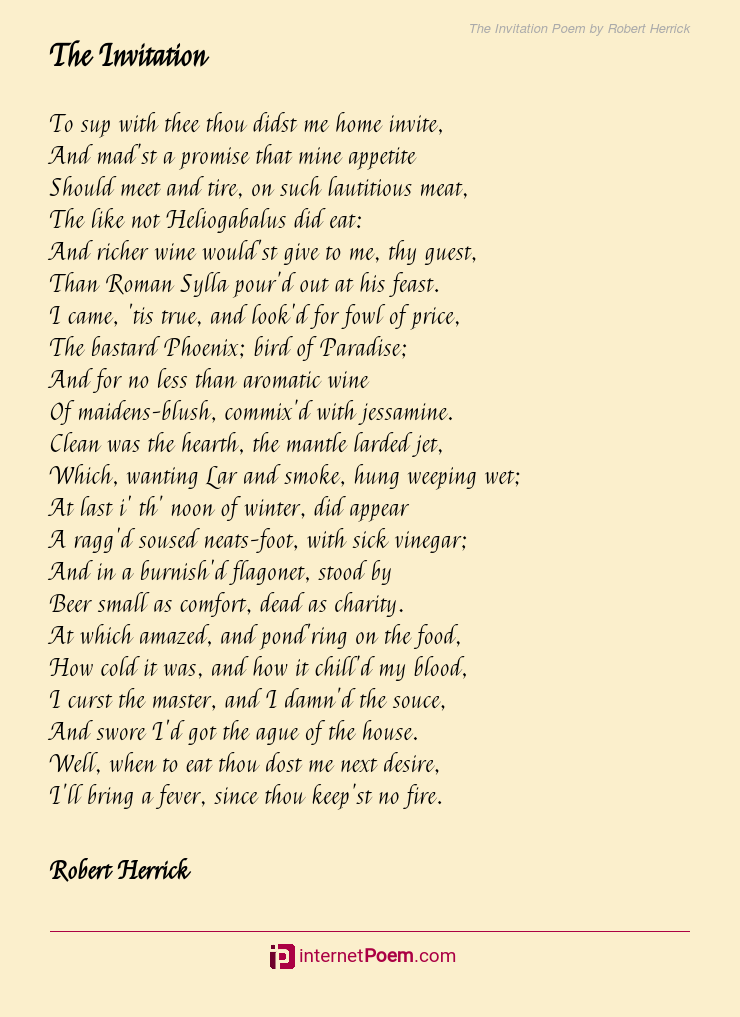 The Invitation Poem by Robert Herrick