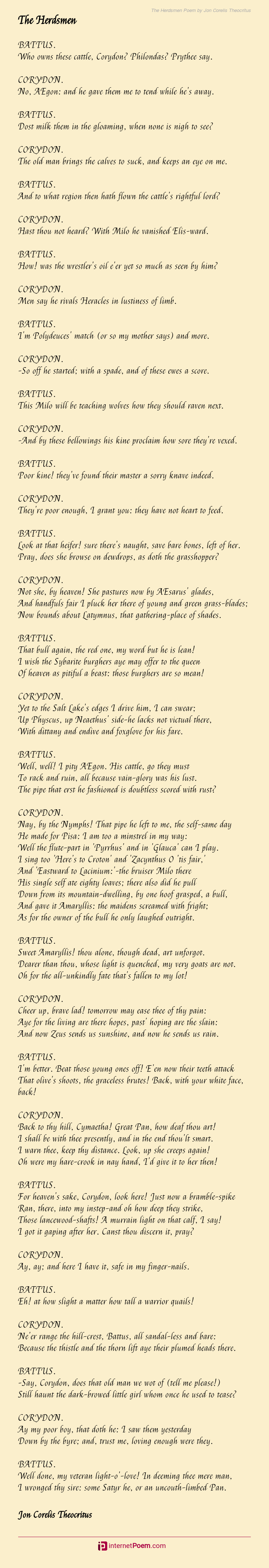 The Herdsmen Poem by Jon Corelis Theocritus