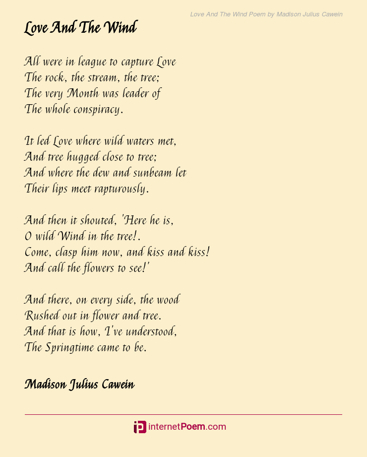 Love And The Wind Poem by Madison Julius Cawein