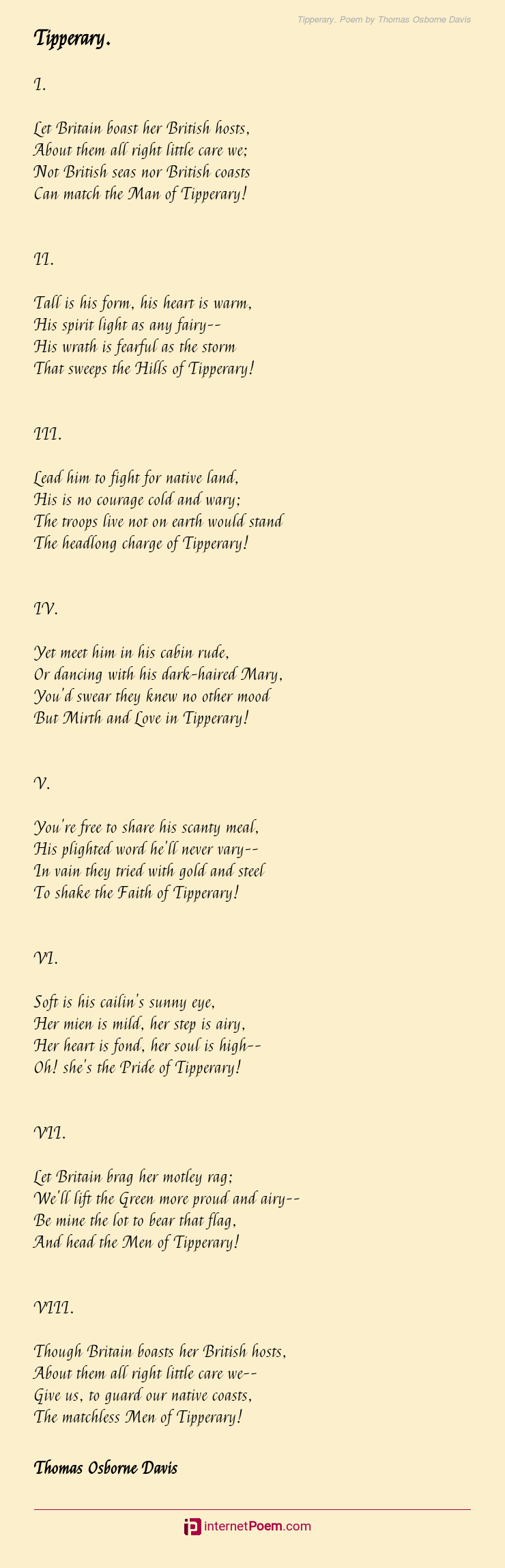 Tipperary. Poem by Thomas Osborne Davis