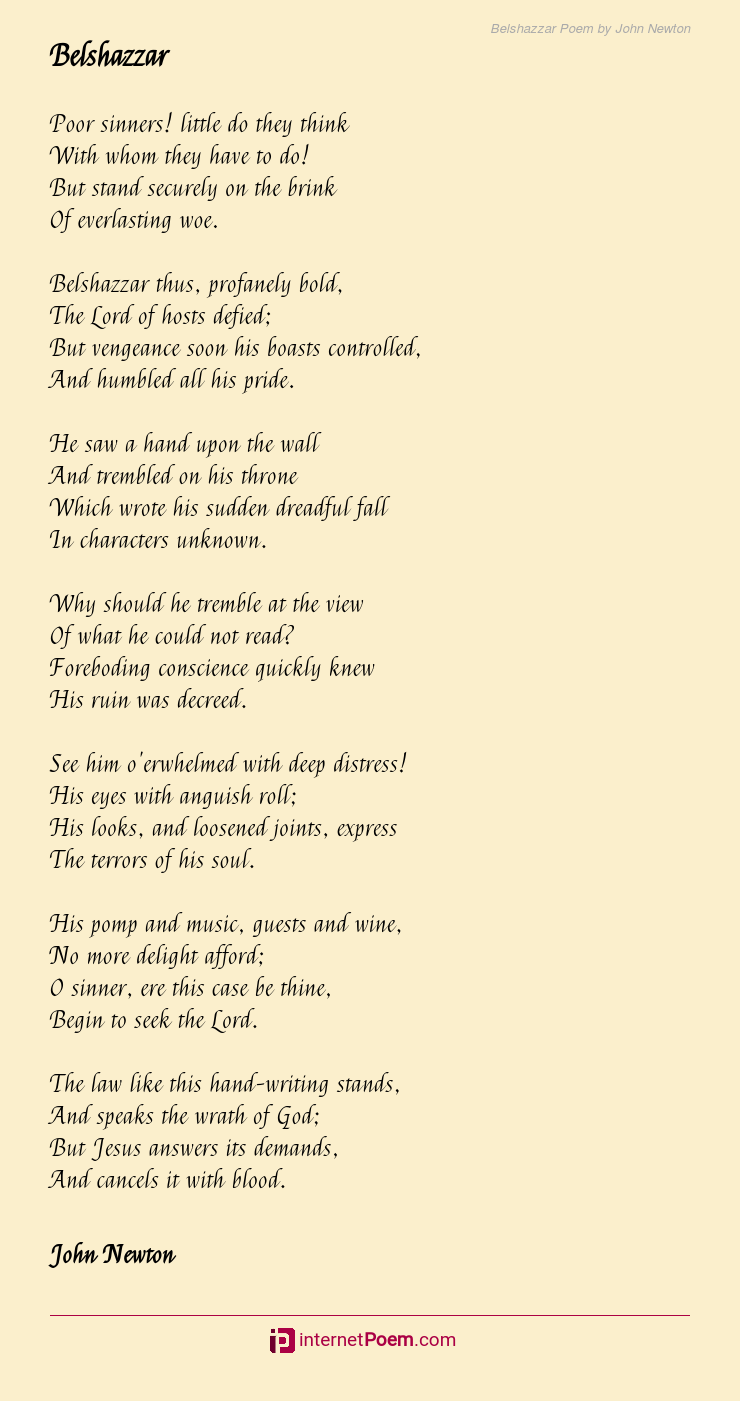 Belshazzar Poem by John Newton