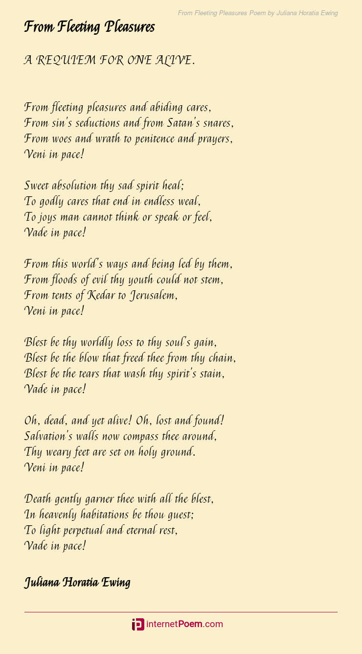From Fleeting Pleasures Poem by Juliana Horatia Ewing