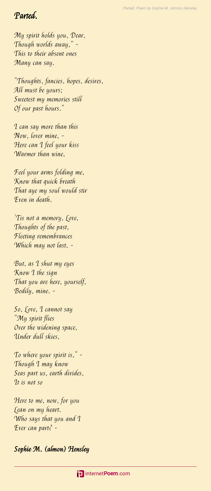 Parted. Poem by Sophie M. (almon) Hensley