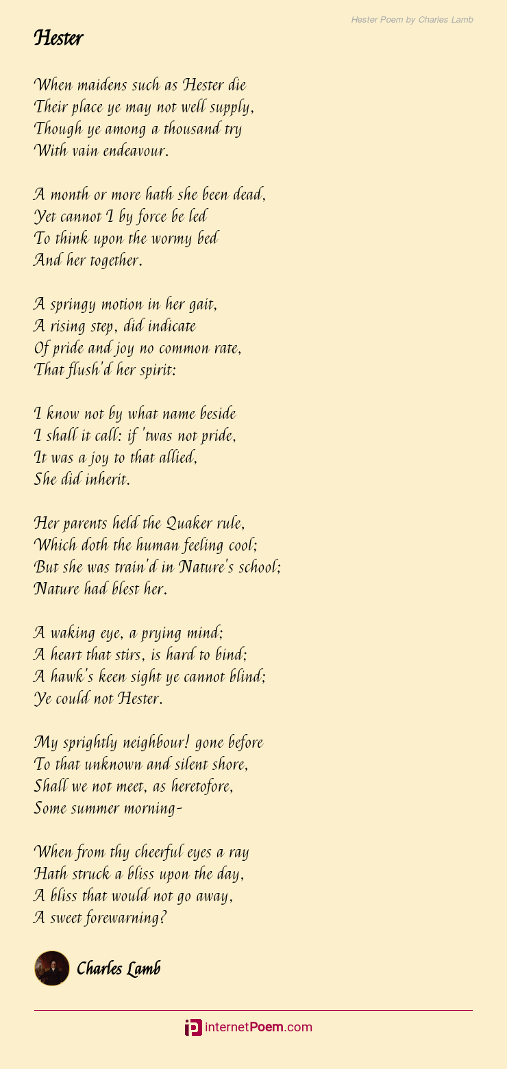 Hester Poem by Charles Lamb