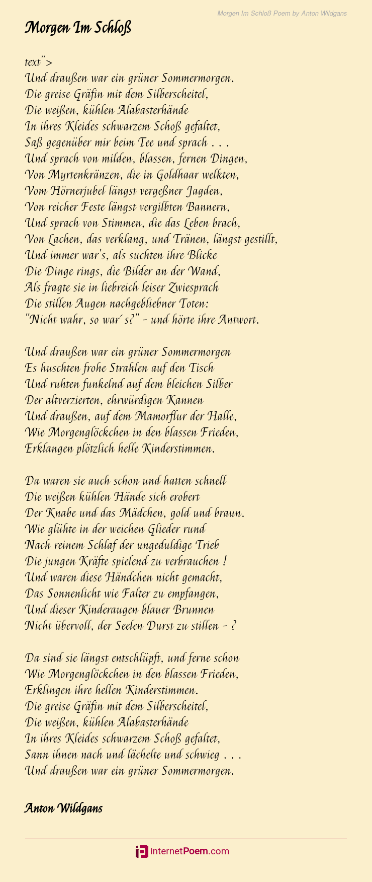 Morgen Im Schloß Poem by Anton Wildgans