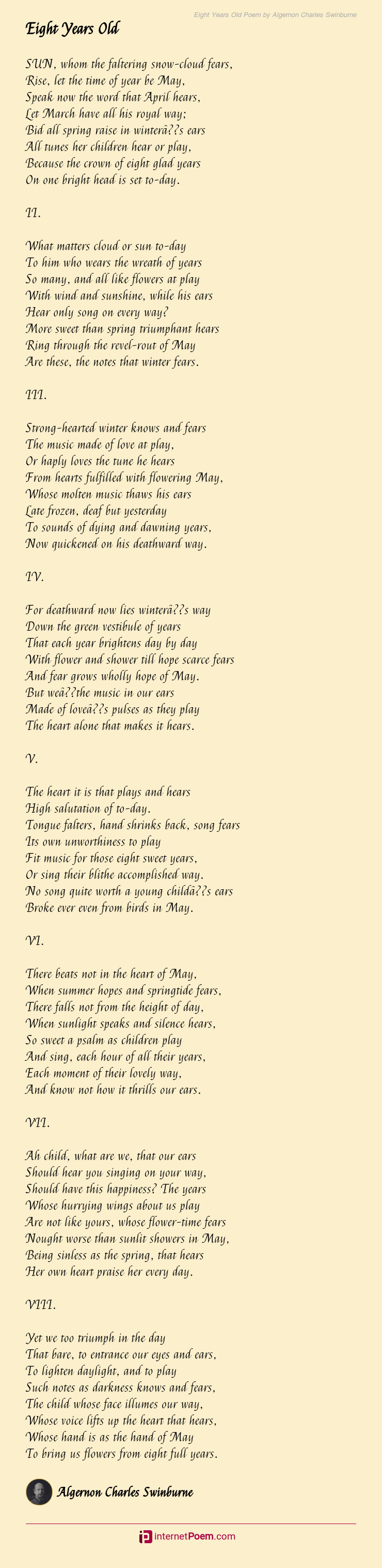 Eight Years Old Poem Rhyme Scheme