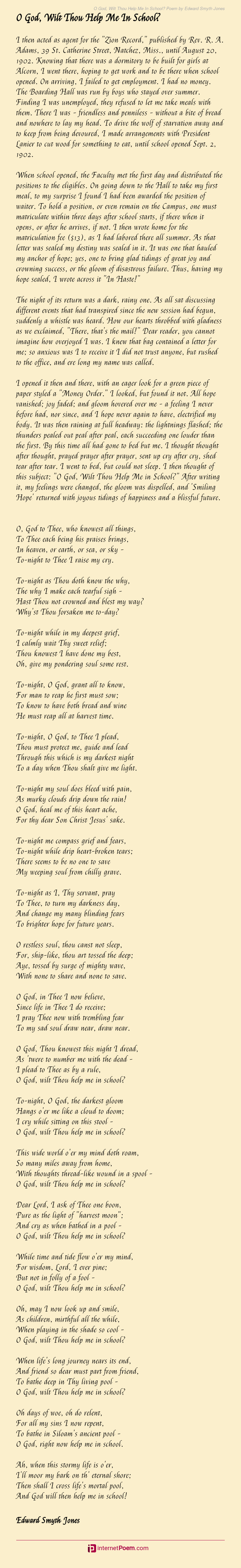 O God, Wilt Thou Help Me In School? Poem by Edward Smyth Jones