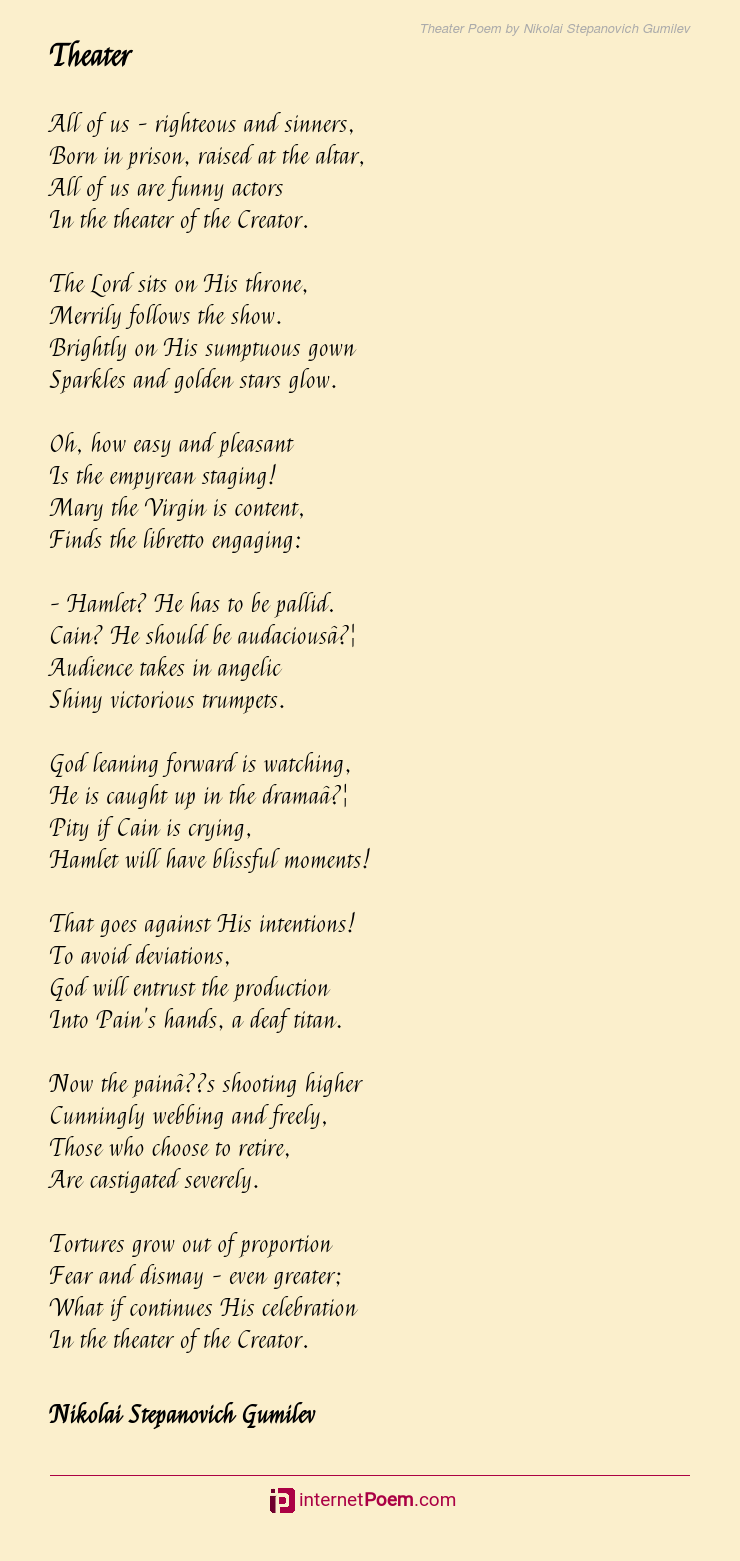 Theater Poem by Nikolai Stepanovich Gumilev