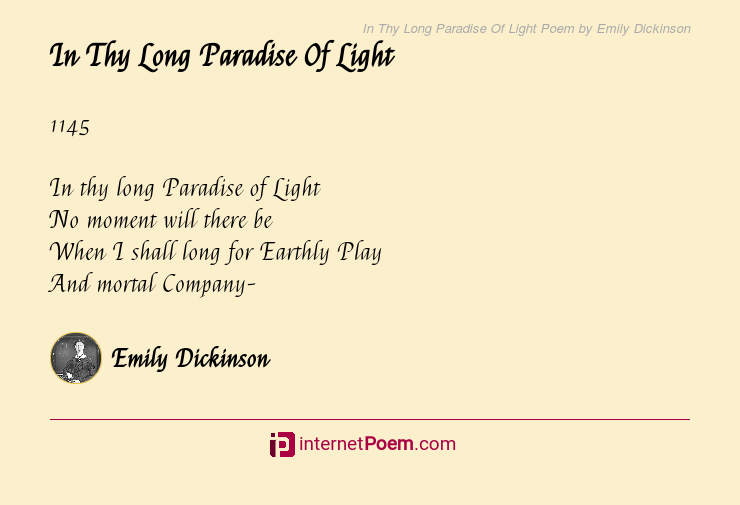 In Thy Long Paradise Of Light Poem Rhyme Scheme
