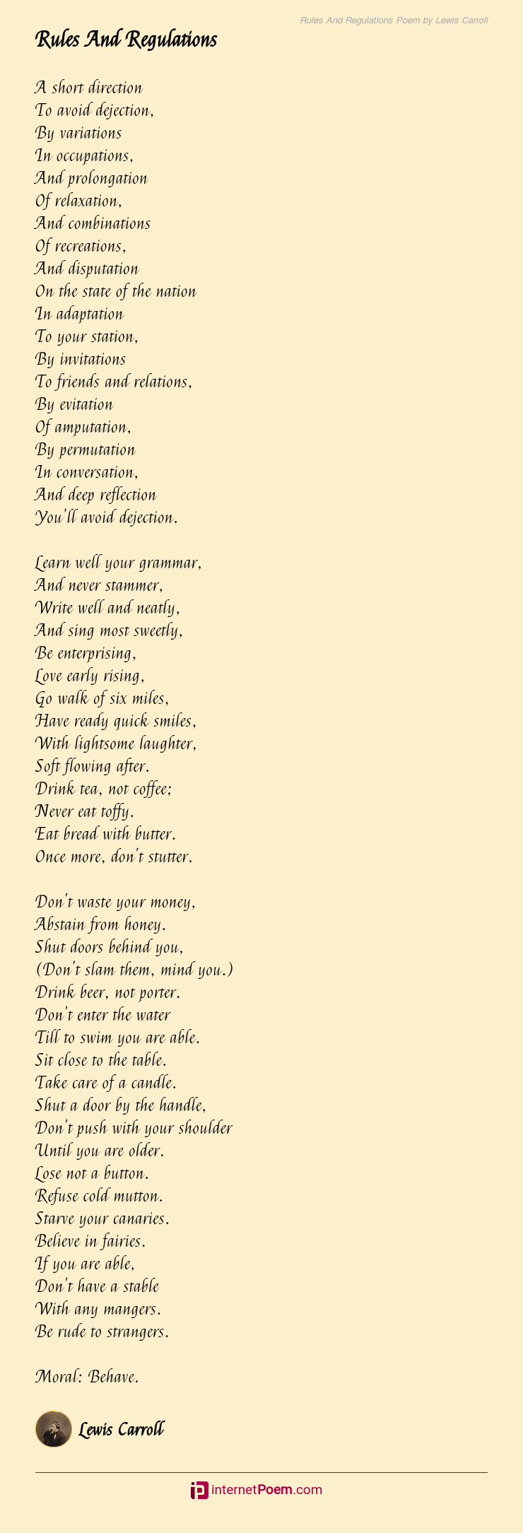 Rules And Regulations Poem by Lewis Carroll