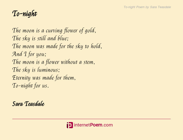 To-night Poem by Sara Teasdale