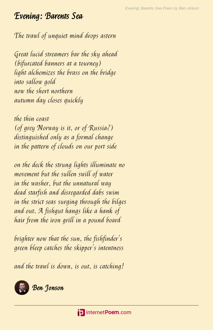 Evening: Barents Sea Poem by Ben Jonson