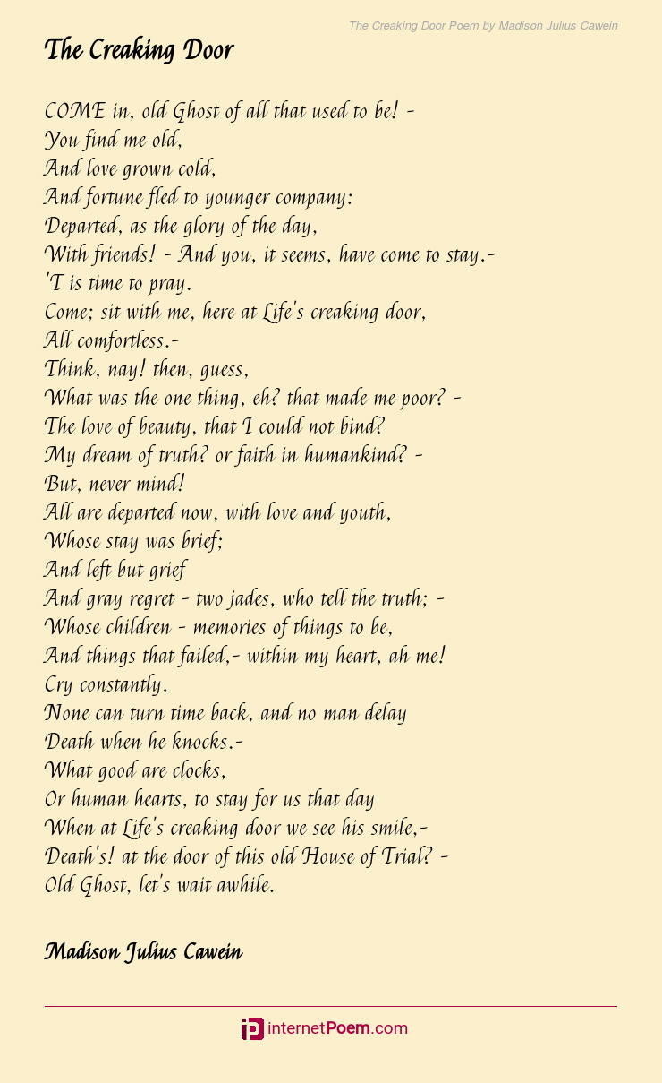 The Creaking Door Poem by Madison Julius Cawein
