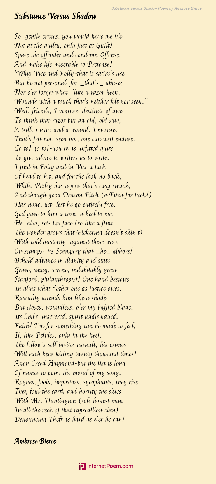 Substance Versus Shadow Poem by Ambrose Bierce