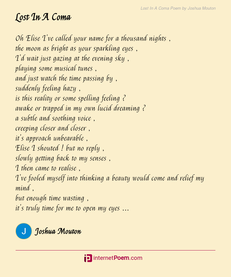 Lost In A Coma Poem by Joshua Mouton