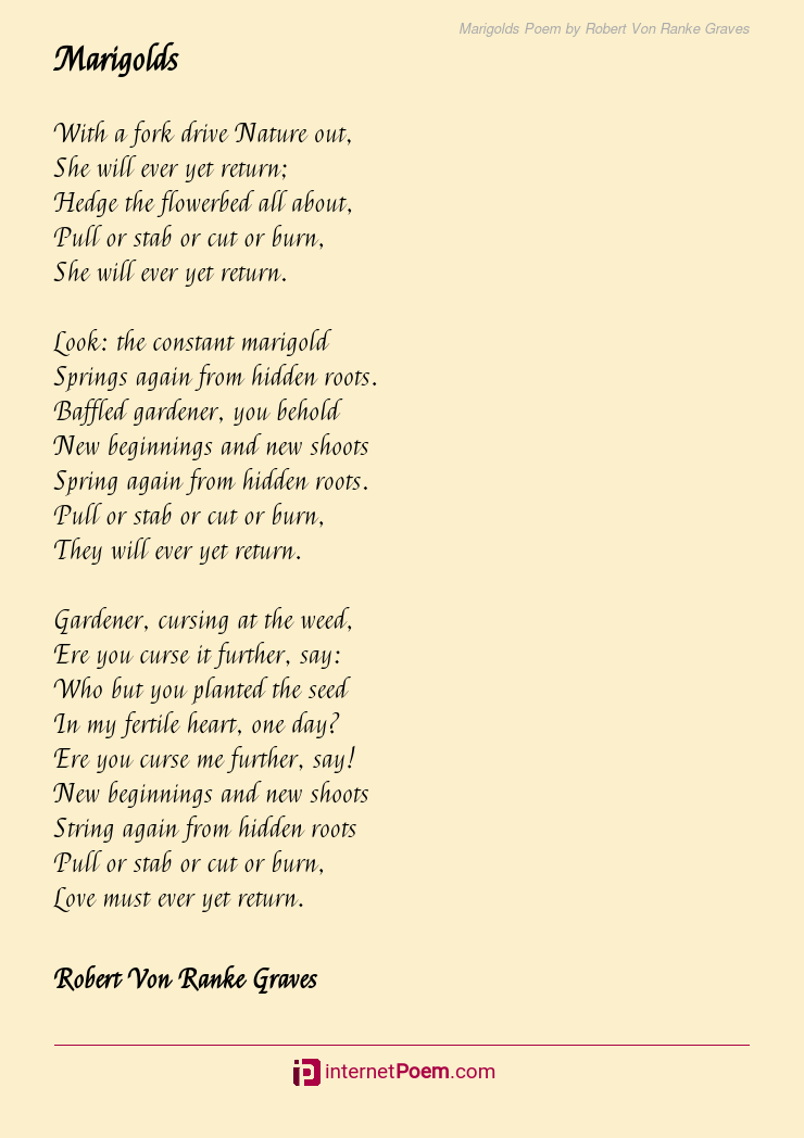 Marigolds Poem by Robert Von Ranke Graves