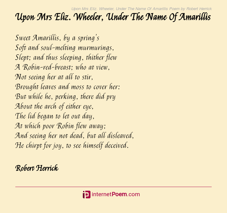 Upon Mrs Eliz. Wheeler, Under The Name Of Amarillis Poem Rhyme Scheme