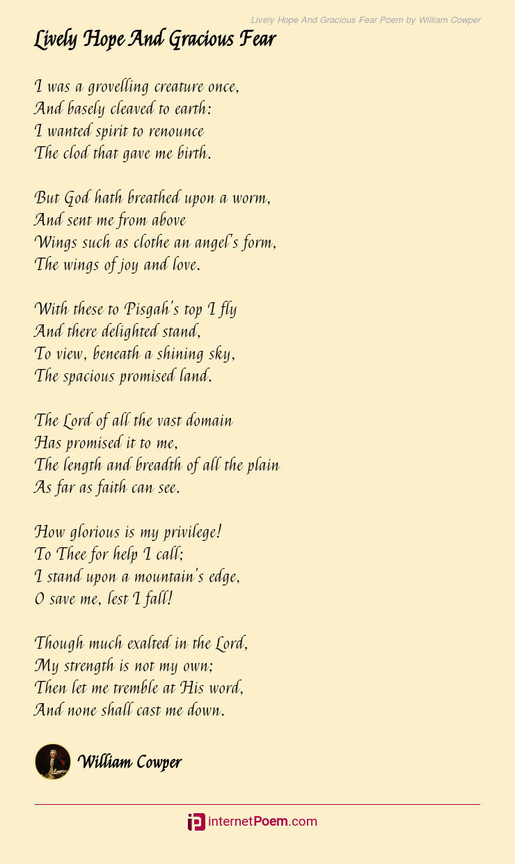 Lively Hope And Gracious Fear Poem by William Cowper