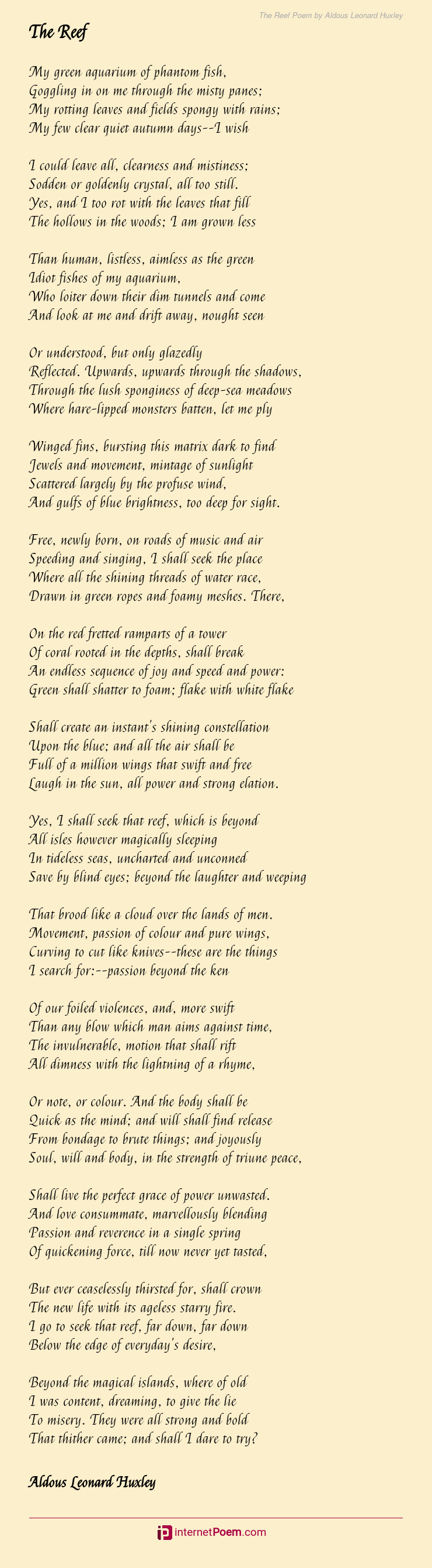 The Reef Poem by Aldous Leonard Huxley