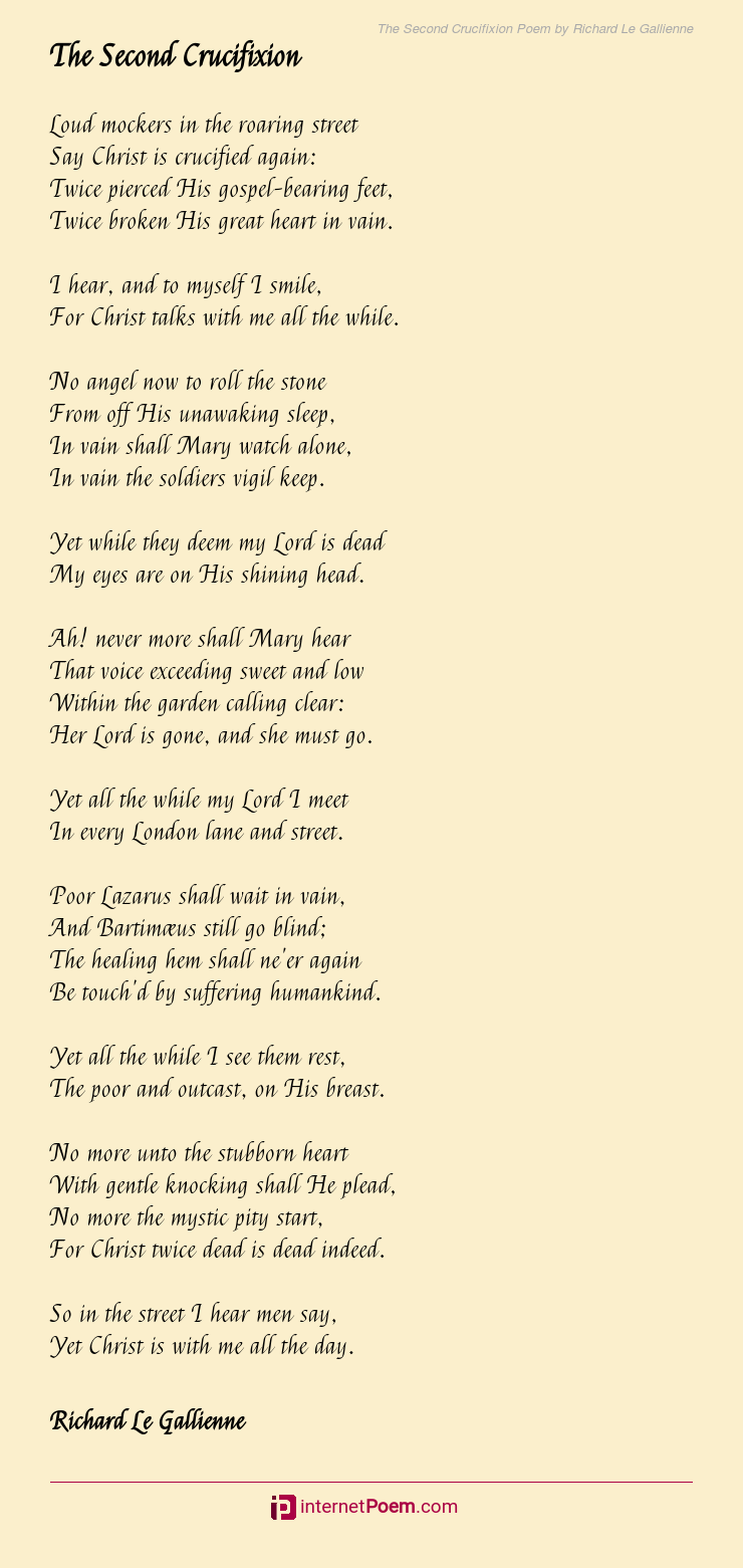 The Second Crucifixion Poem by Richard Le Gallienne