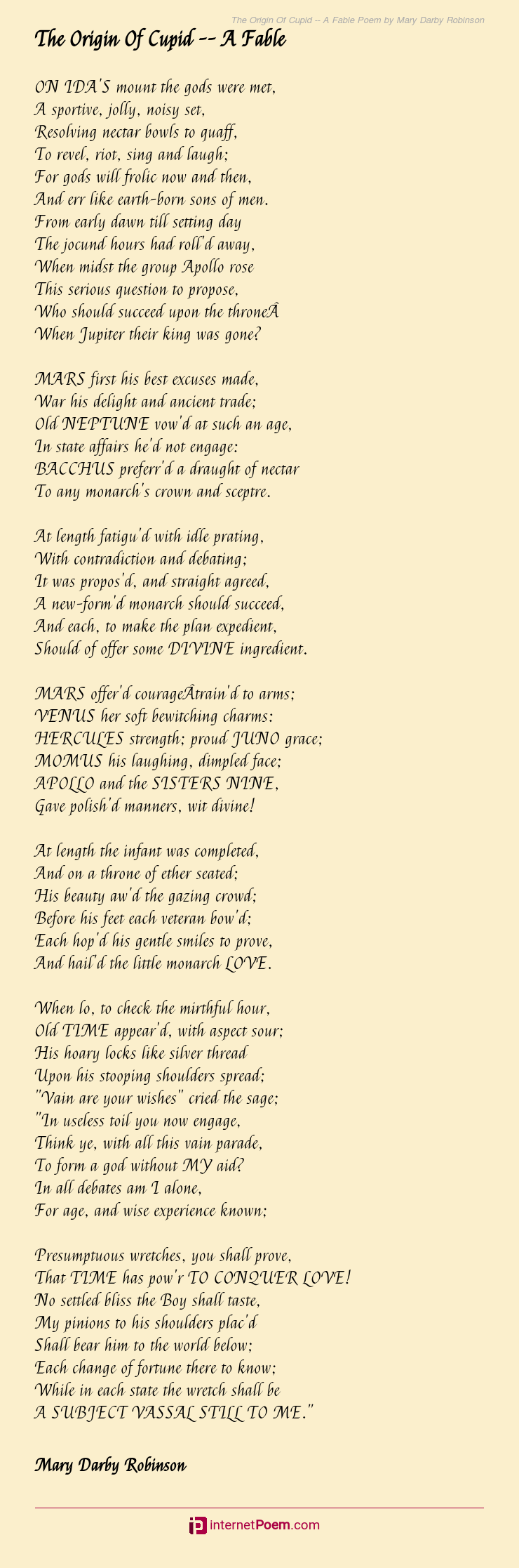 The Origin Of Cupid -- A Fable Poem Rhyme Scheme